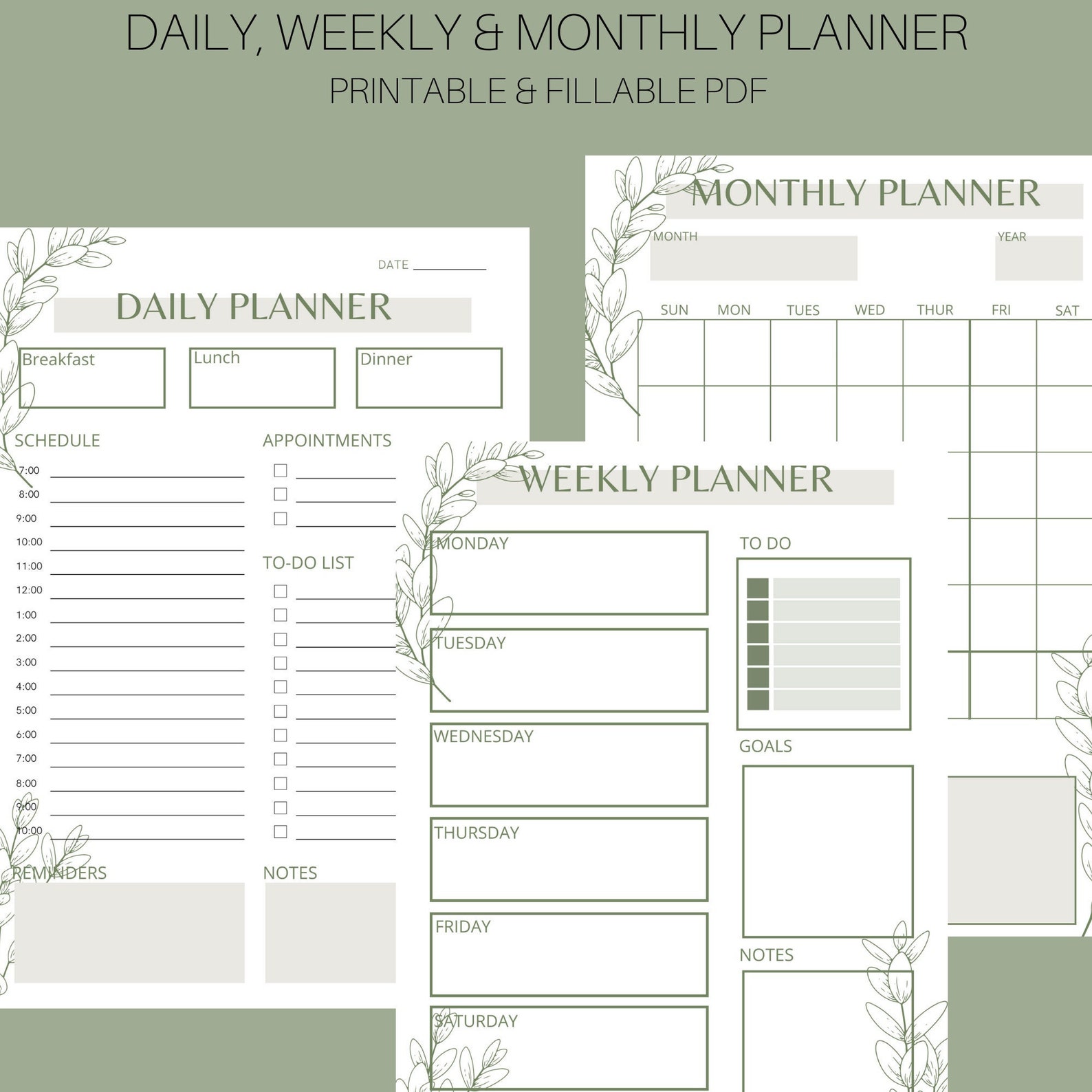 Daily, Weekly & Monthly Planner, Printable or Digital Download - Etsy