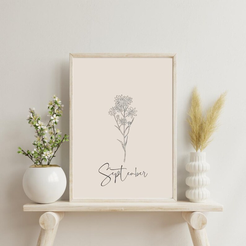 September Birth Flower Line Art Print – Minimalist Neutral Decor ...