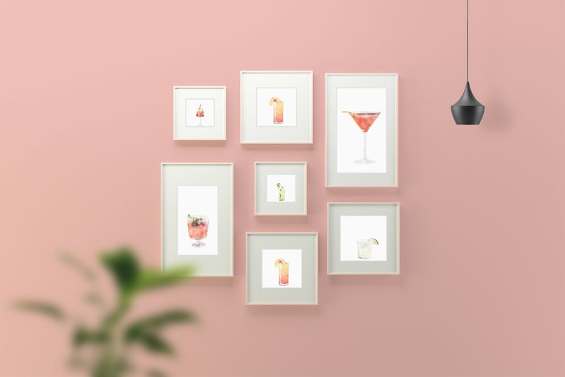 Cocktail Prints Set of 6 | Watercolor Cocktail Wall Art | Colorful ...
