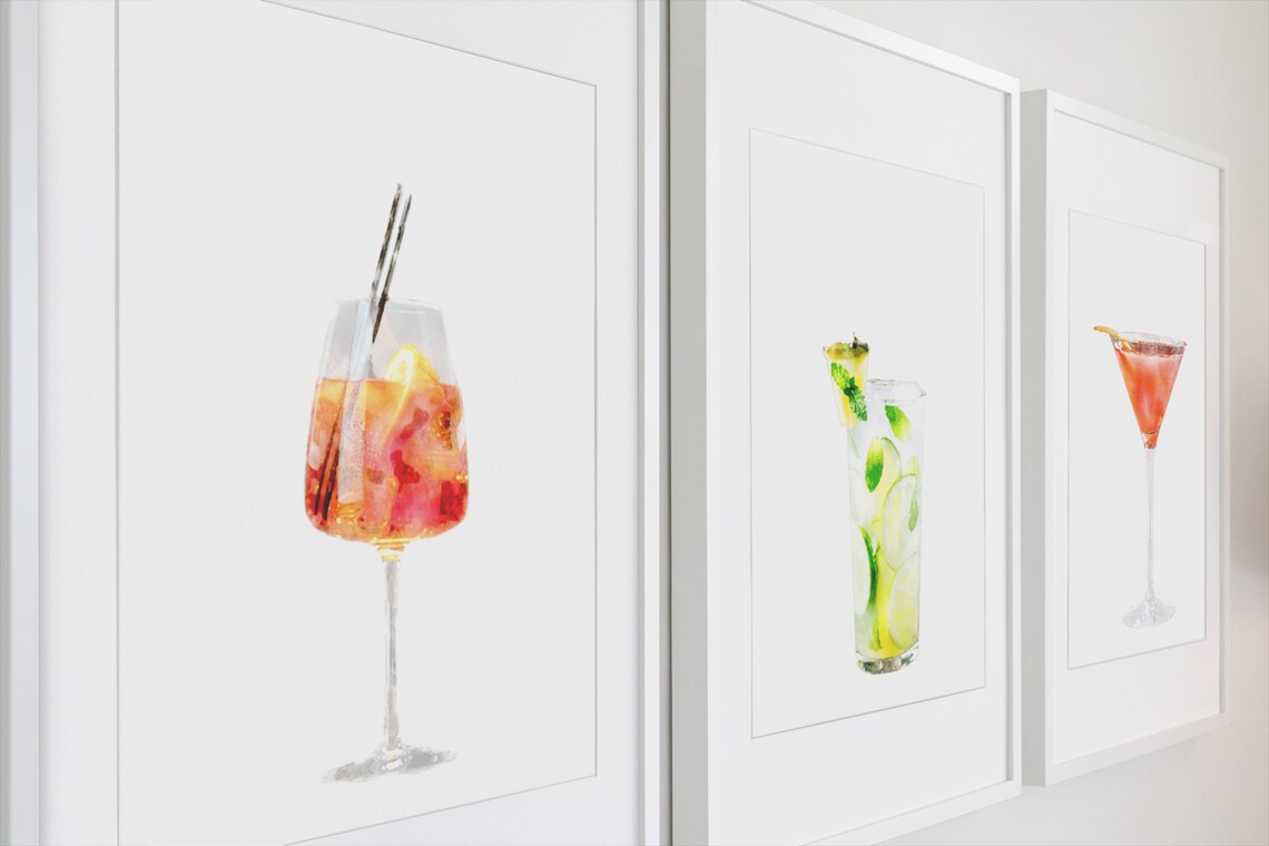 Cocktail Prints Set of 6 Watercolor Cocktail Wall Art Colorful Cocktail ...