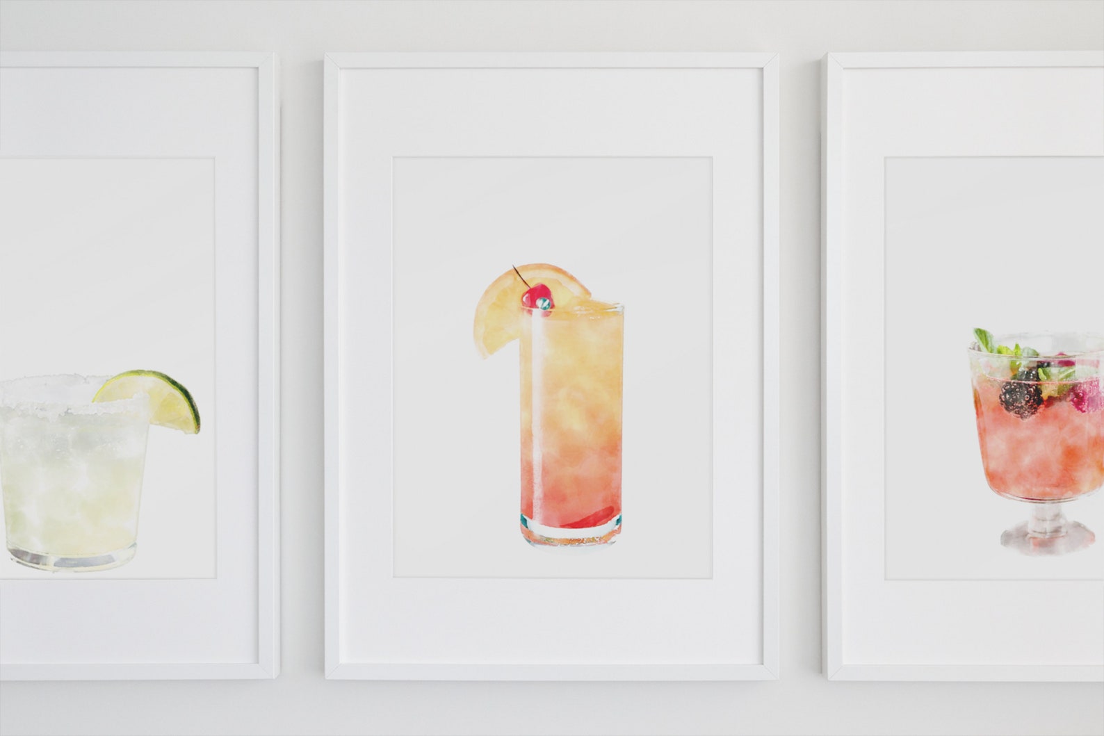 Cocktail Prints Set of 6 | Watercolor Cocktail Wall Art | Colorful ...
