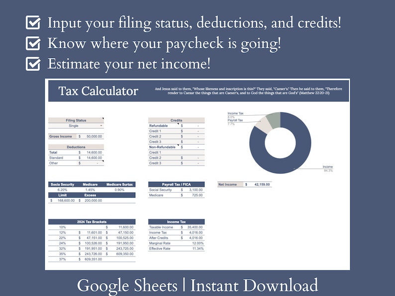 2024 Tax Calculator | Google Sheets Template | Personal Finance ...