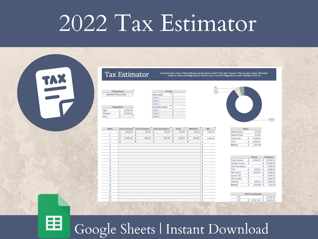 2022 Tax Estimator | Google Sheets Template | Personal Finance ...