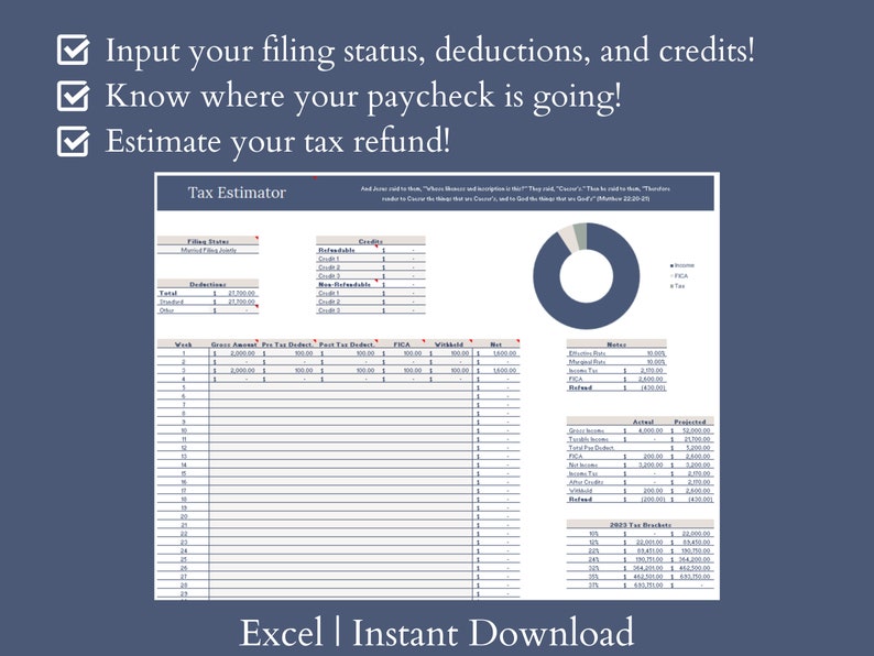 2023 Tax Estimator | Microsoft Excel | Personal Finance Calculator ...