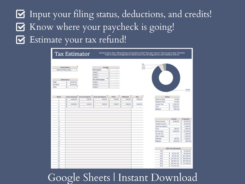 2024 Tax Estimator | Google Sheets Template | Personal Finance ...