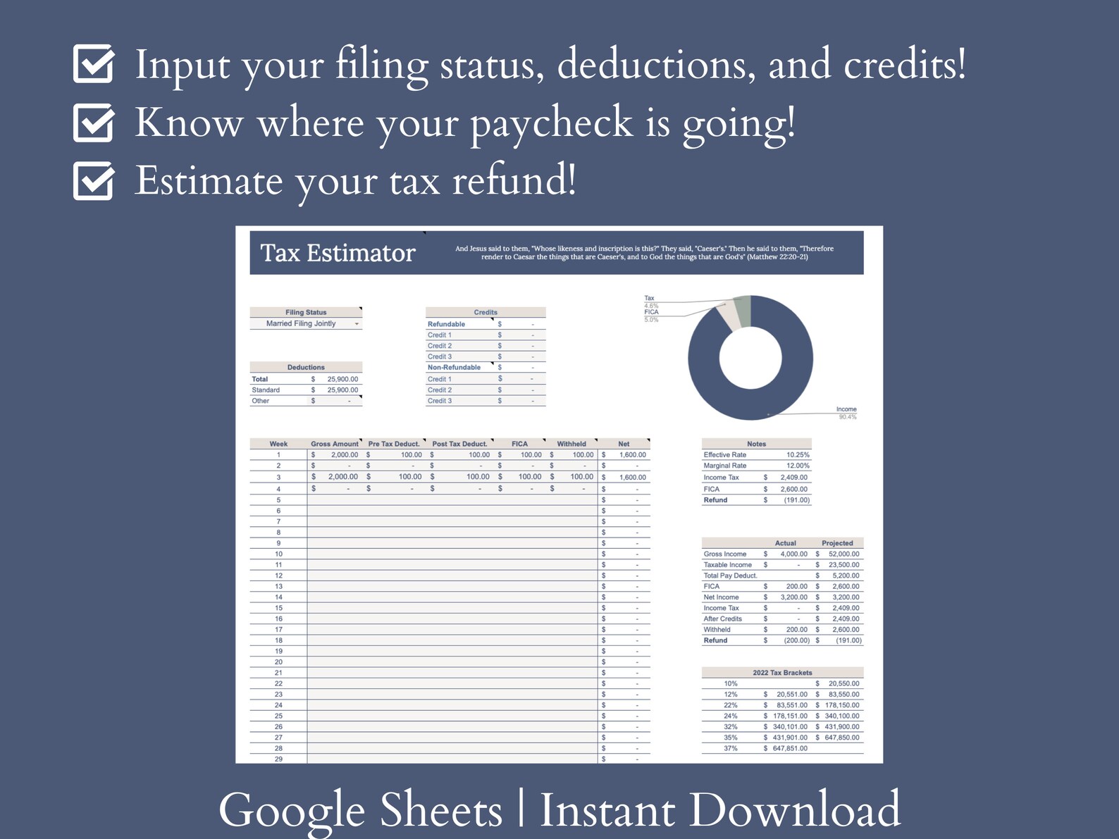 2022 Tax Estimator | Google Sheets Template | Personal Finance ...