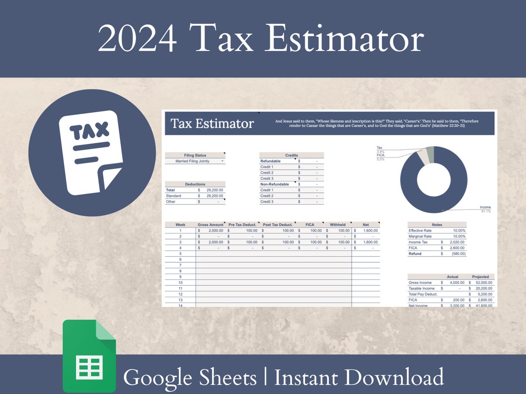 2024 Tax Estimator | Google Sheets Template | Personal Finance ...