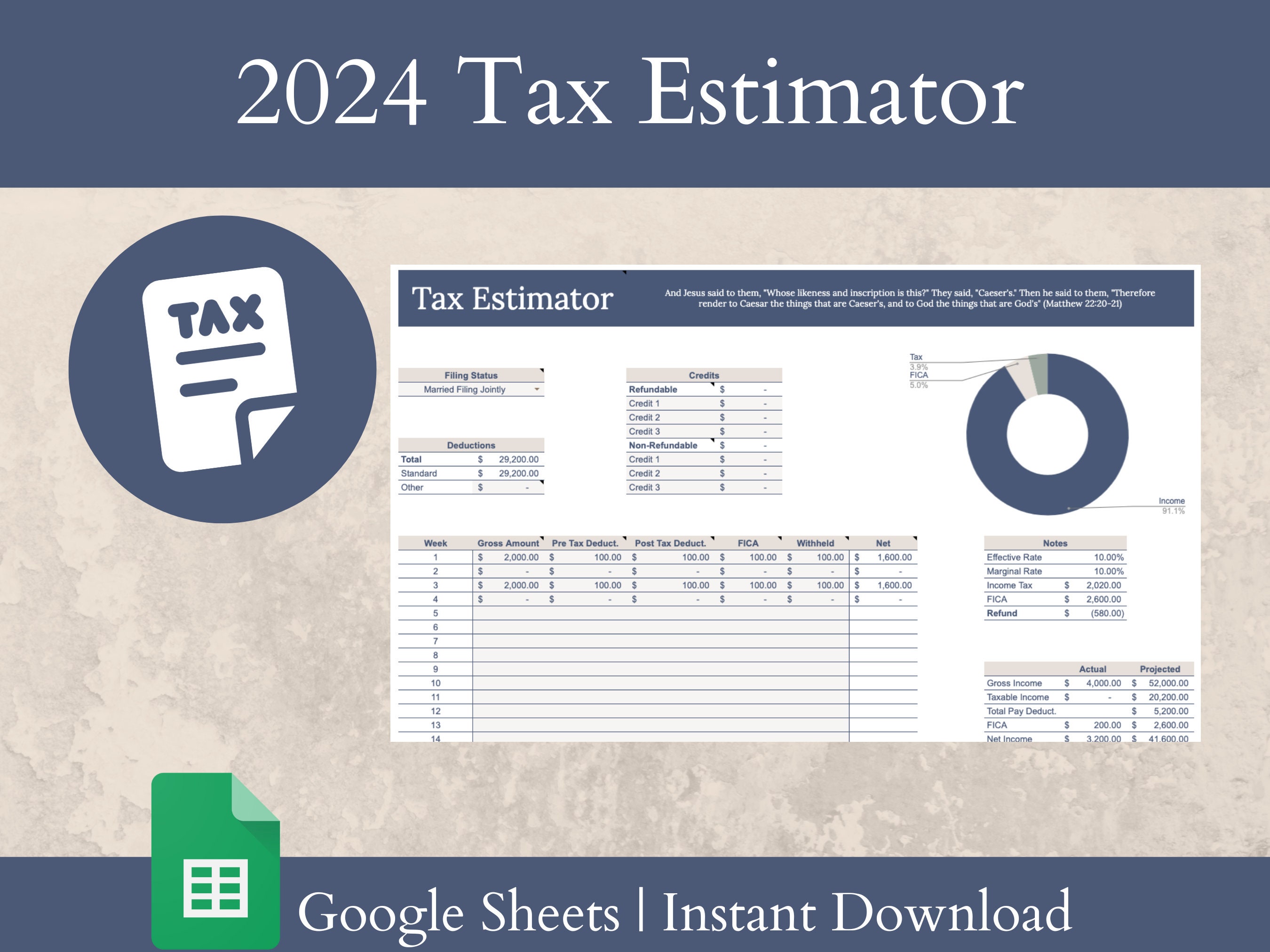 2024 Tax Estimator | Google Sheets Template | Personal Finance ...