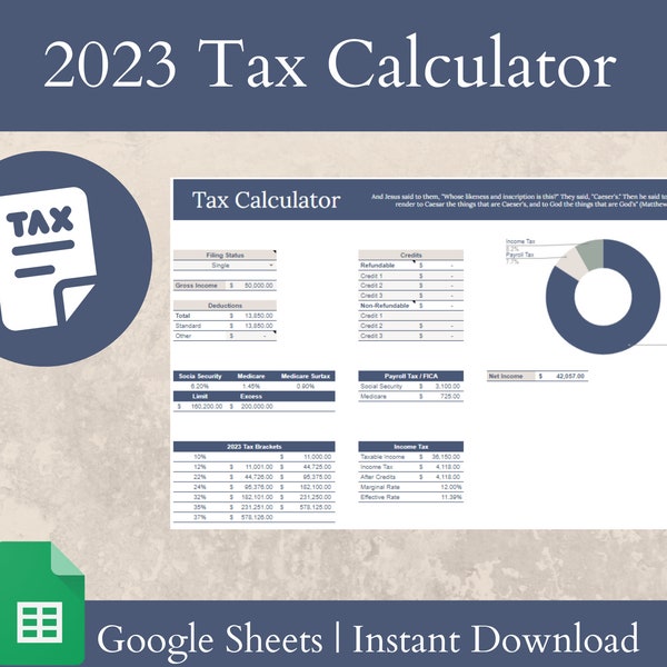 2022 Tax Estimator Google Sheets Template Personal Finance Calculator ...