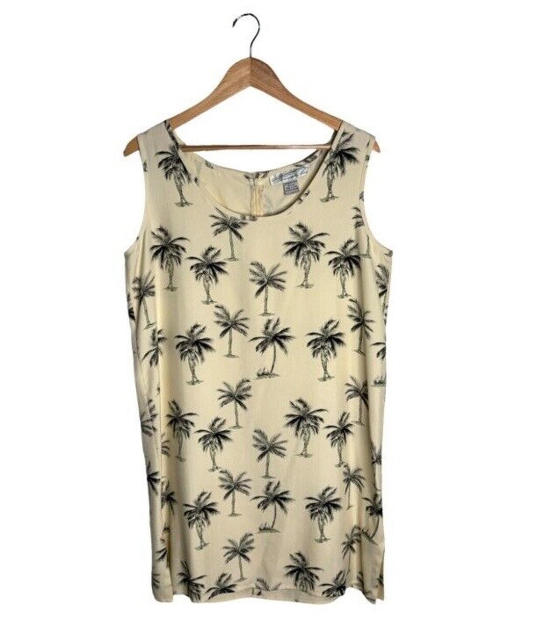 Pineapple Moon Dress Palm Trees Cream Black Silk Vintage Size Large EUC ...