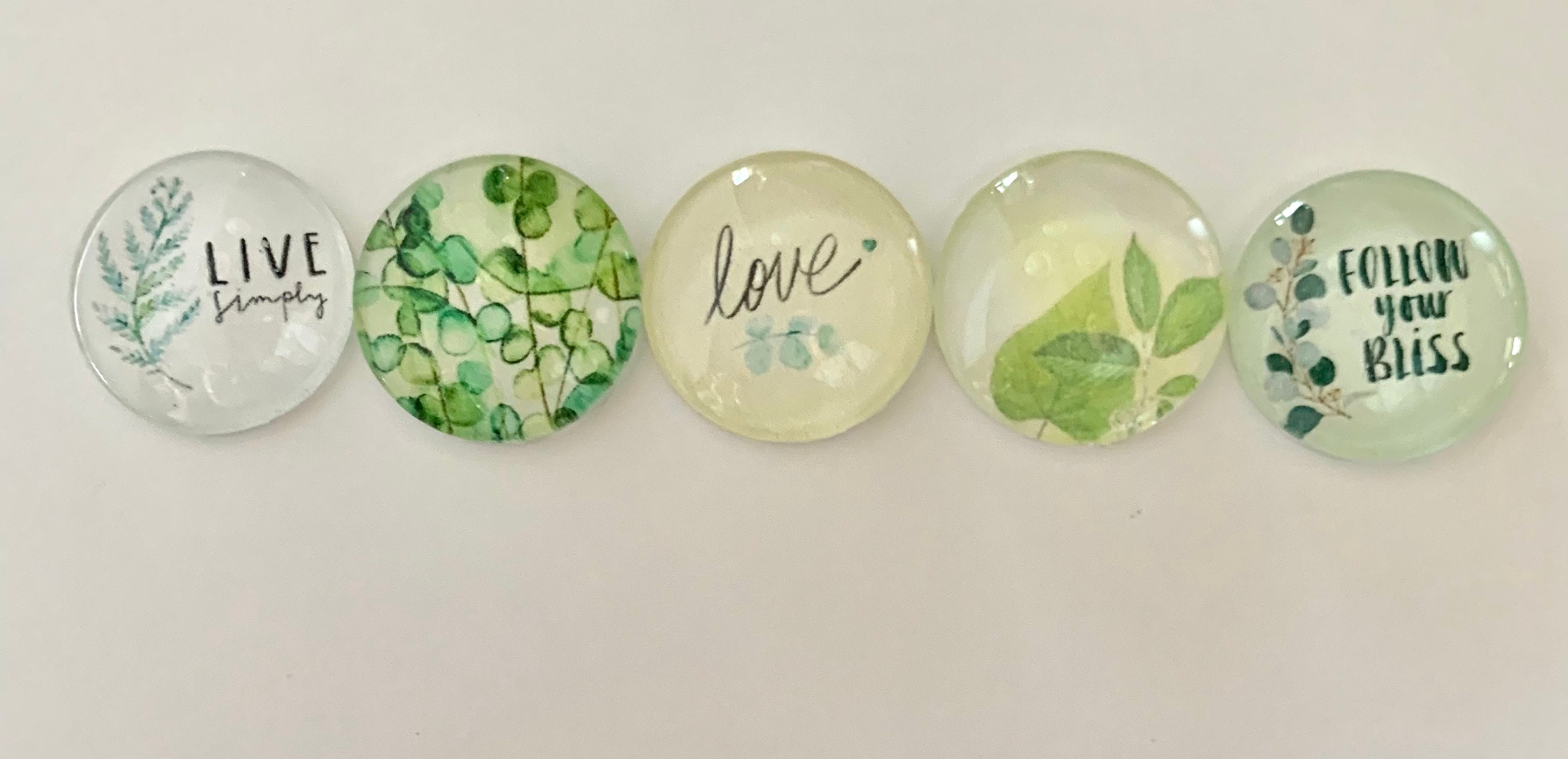 Cute Greenery and Words Round Glass Tile Magnets Set of 5 - Etsy