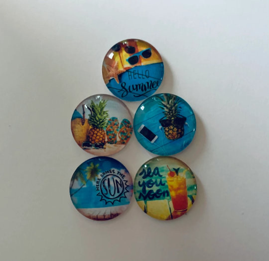 Fun Summer Themed Round Glass Tile Magnets Set of 5 - Etsy