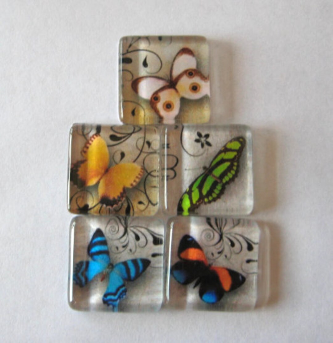 Butterfly Square Glass Tile Magnets Set of 5 - Etsy