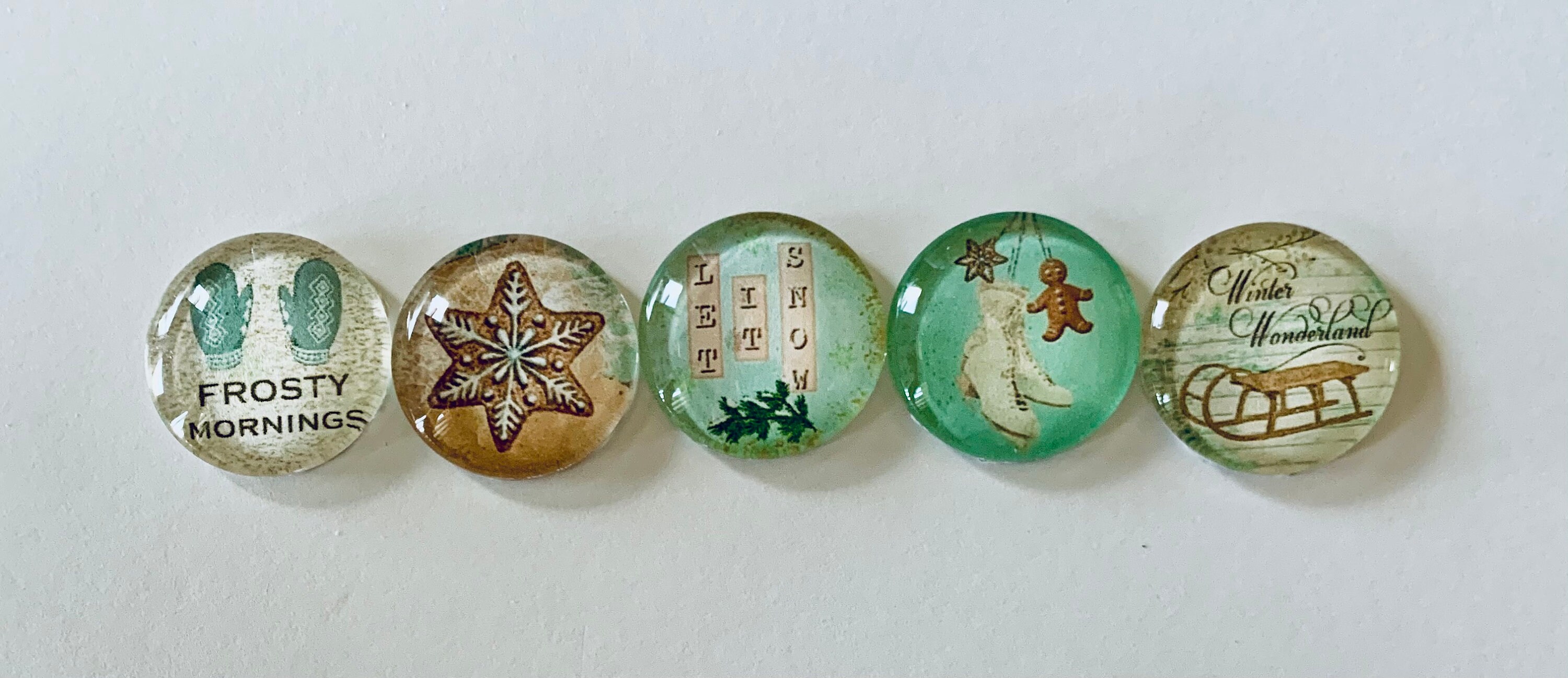 Cute Winter Themed Round Glass Tile Magnets Set of 5 - Etsy
