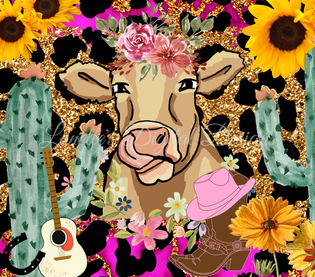 Hobo Cow, Cowboy Boots, Western Catus, Guitar, 20oz Skinny Tumbler Wrap ...