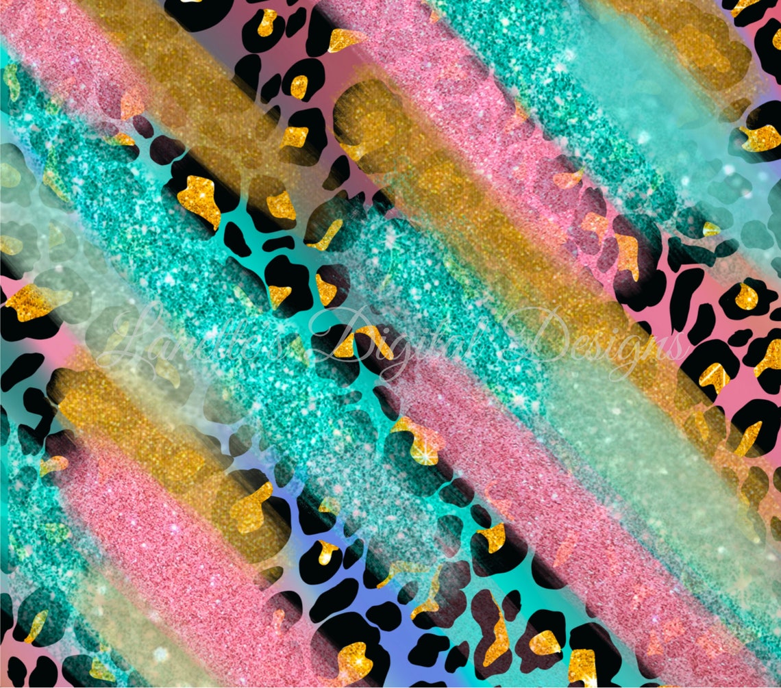 Colorful Leopard Print Glitter Design 20oz Straight Skinny - Etsy