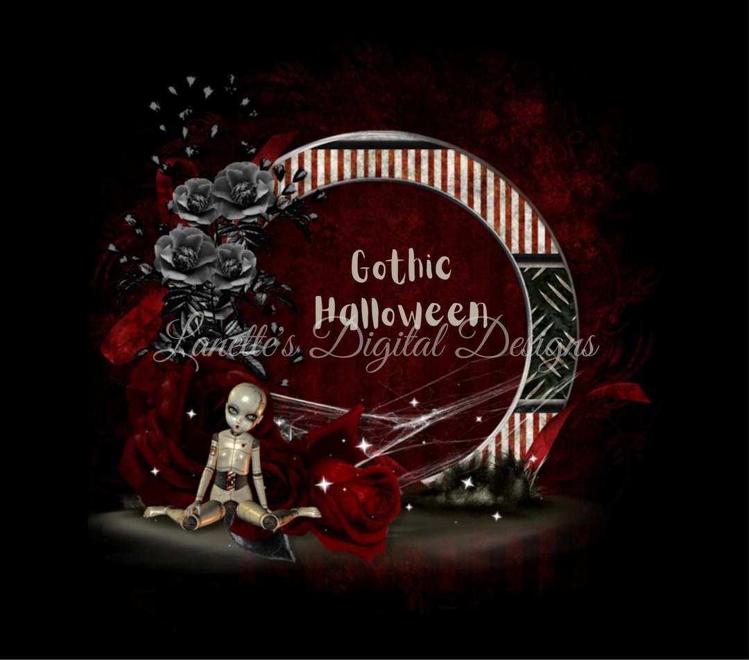 Gothic Halloween, Red, Black, Roses, Creepy Doll, 20oz Skinny Tumbler ...