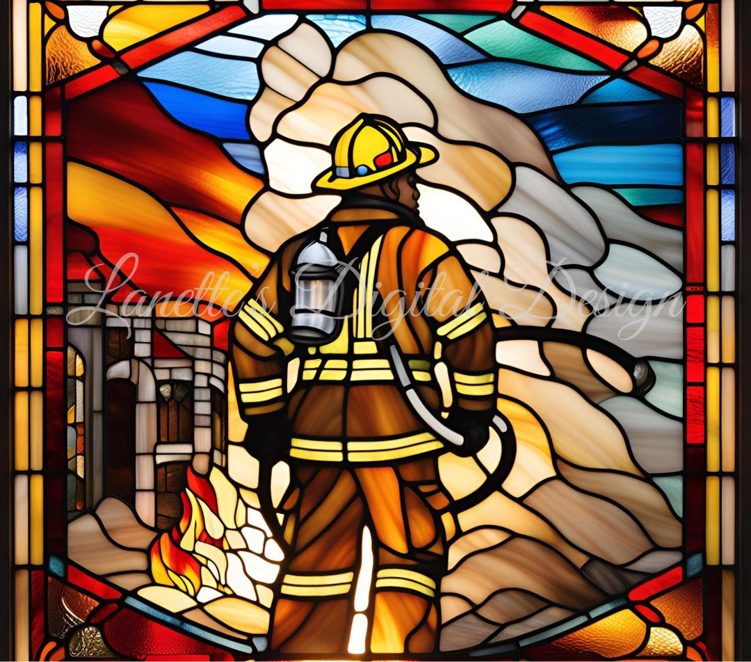 Firefighter, Stained Glass, 20oz Skinny Tumbler Wrap, Instant Download ...