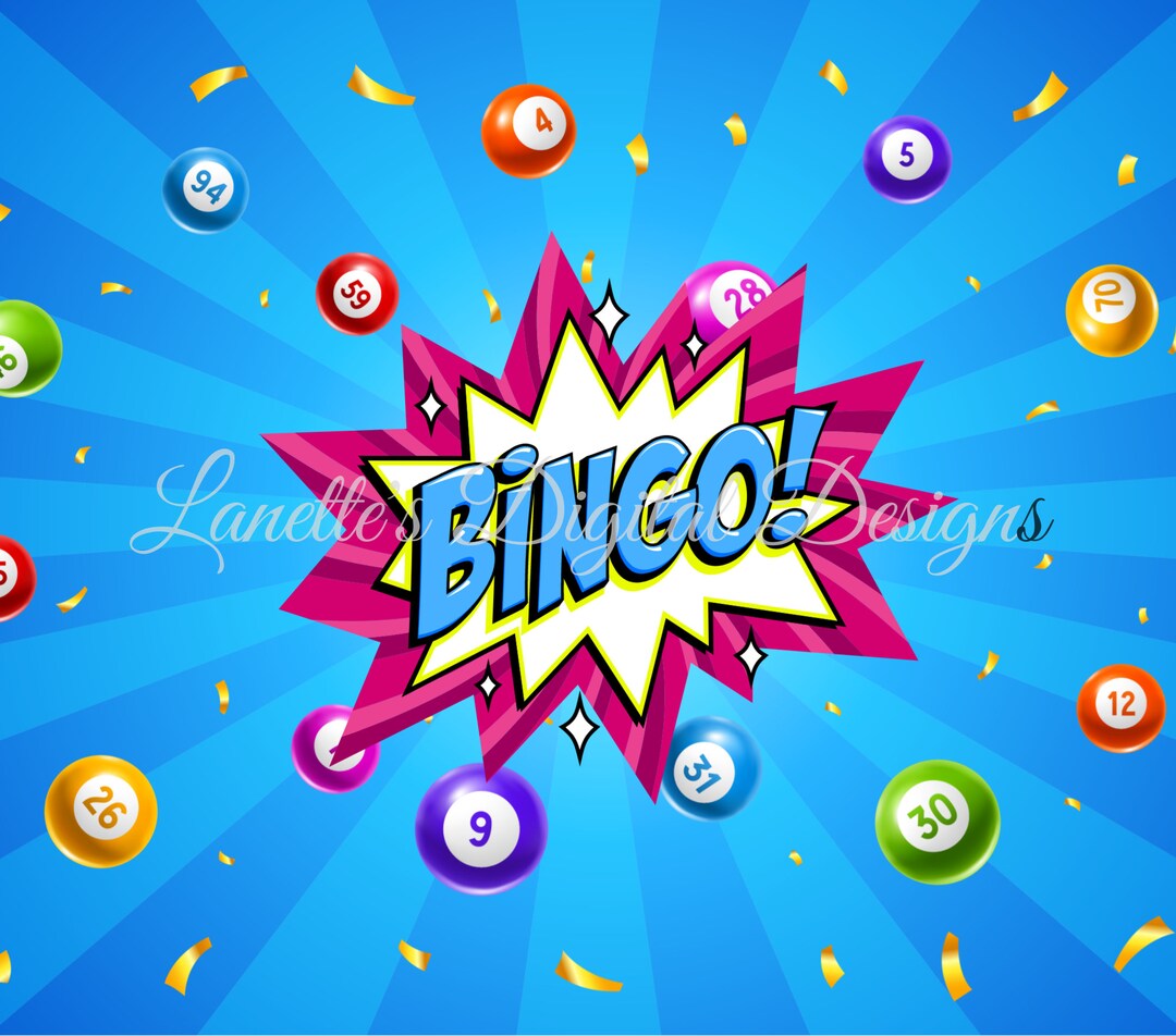 Bingo, Blue Background, Bingo Balls, 20oz Skinny Tumbler Wrap, Instant ...