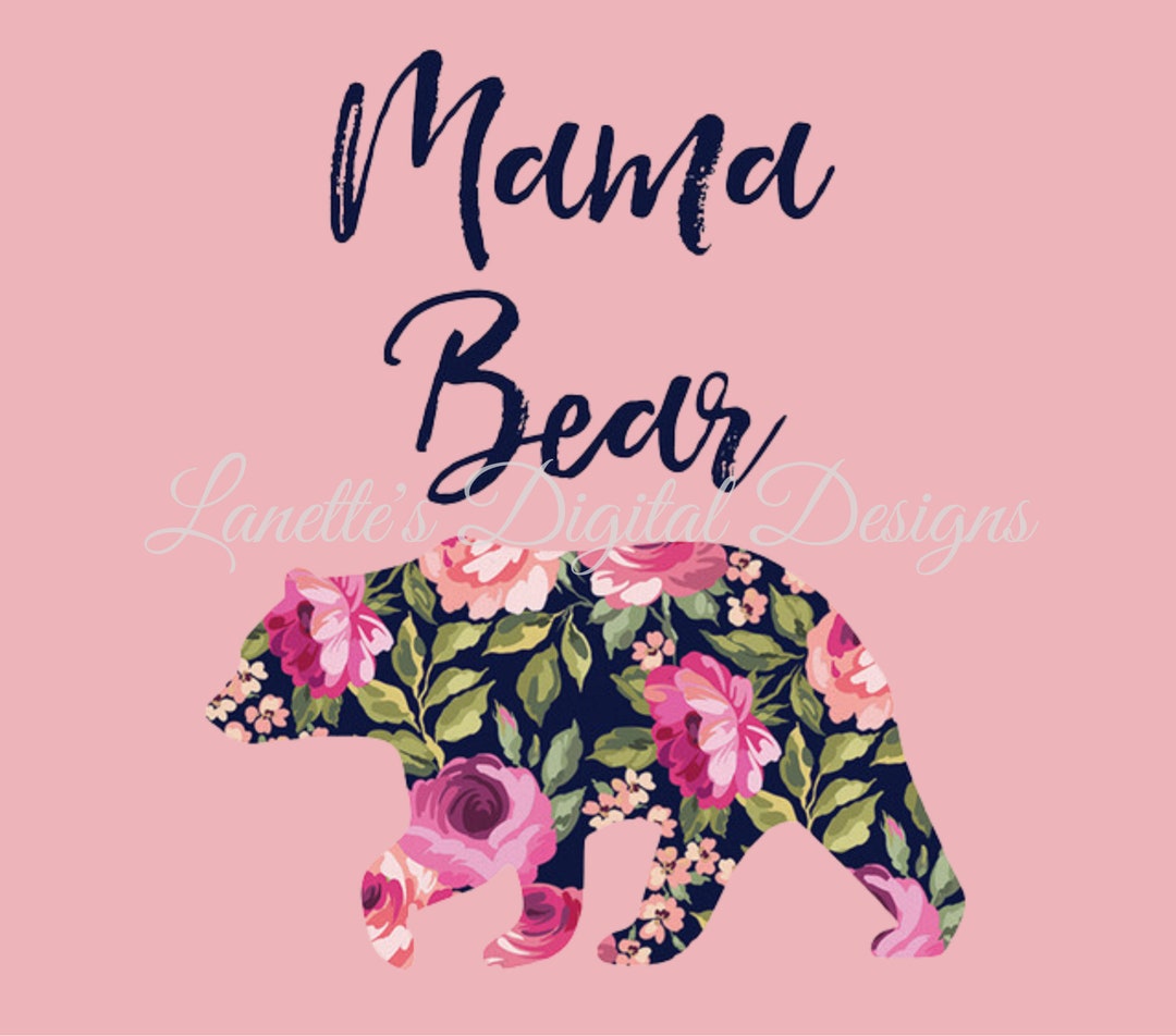 Mama Bear, Flowered Bear, Pink Background, 20oz Skinny Tumbler Wrap ...