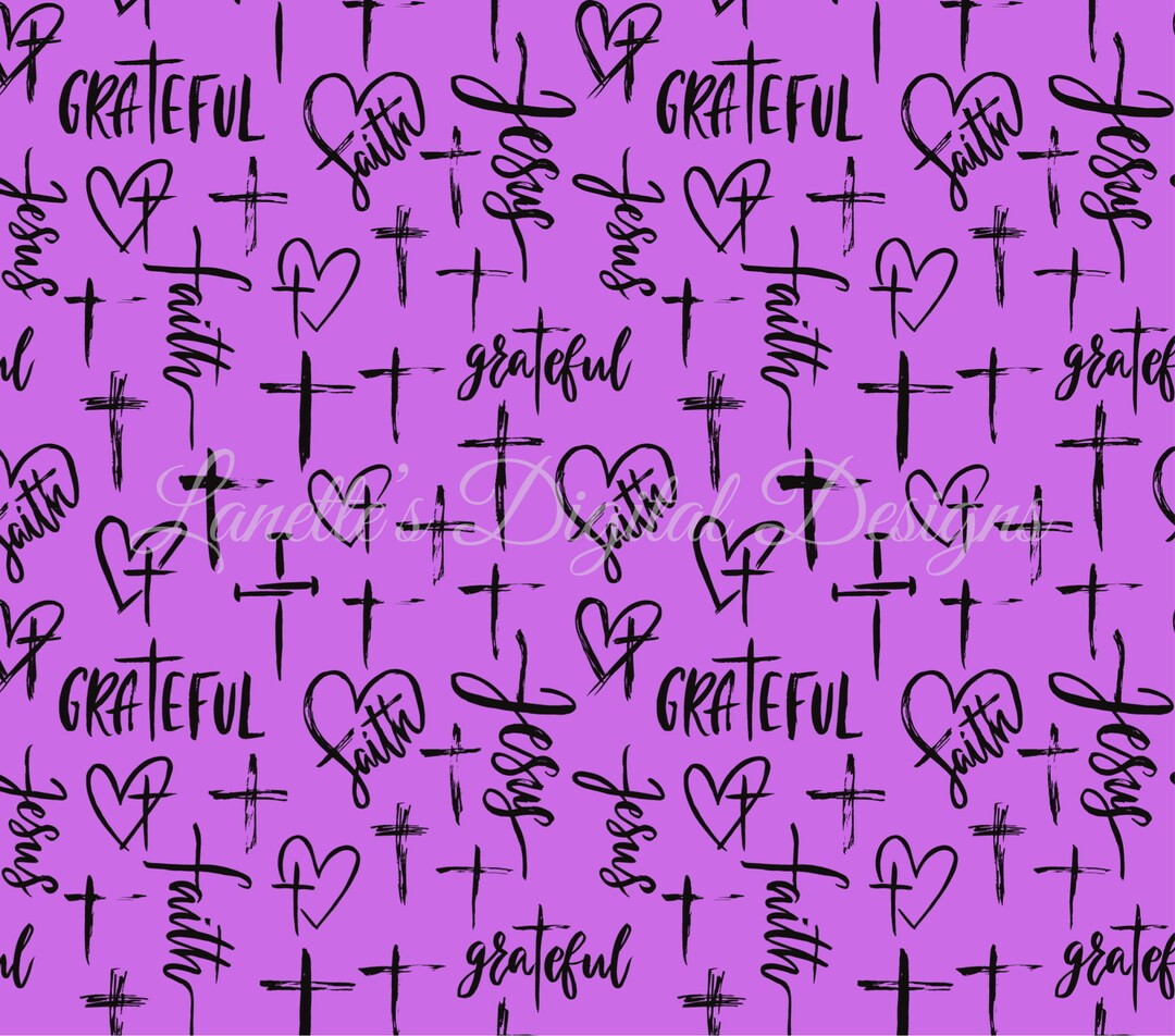 Grateful, Purple Background, Crosses, Hearts, 20oz Skinny Tumbler Wrap ...