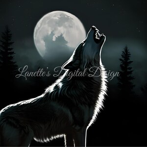 Beautiful Wolf Howling, Moon Background, 20oz Skinny Tumbler Wrap, Instant Download, Digital ...