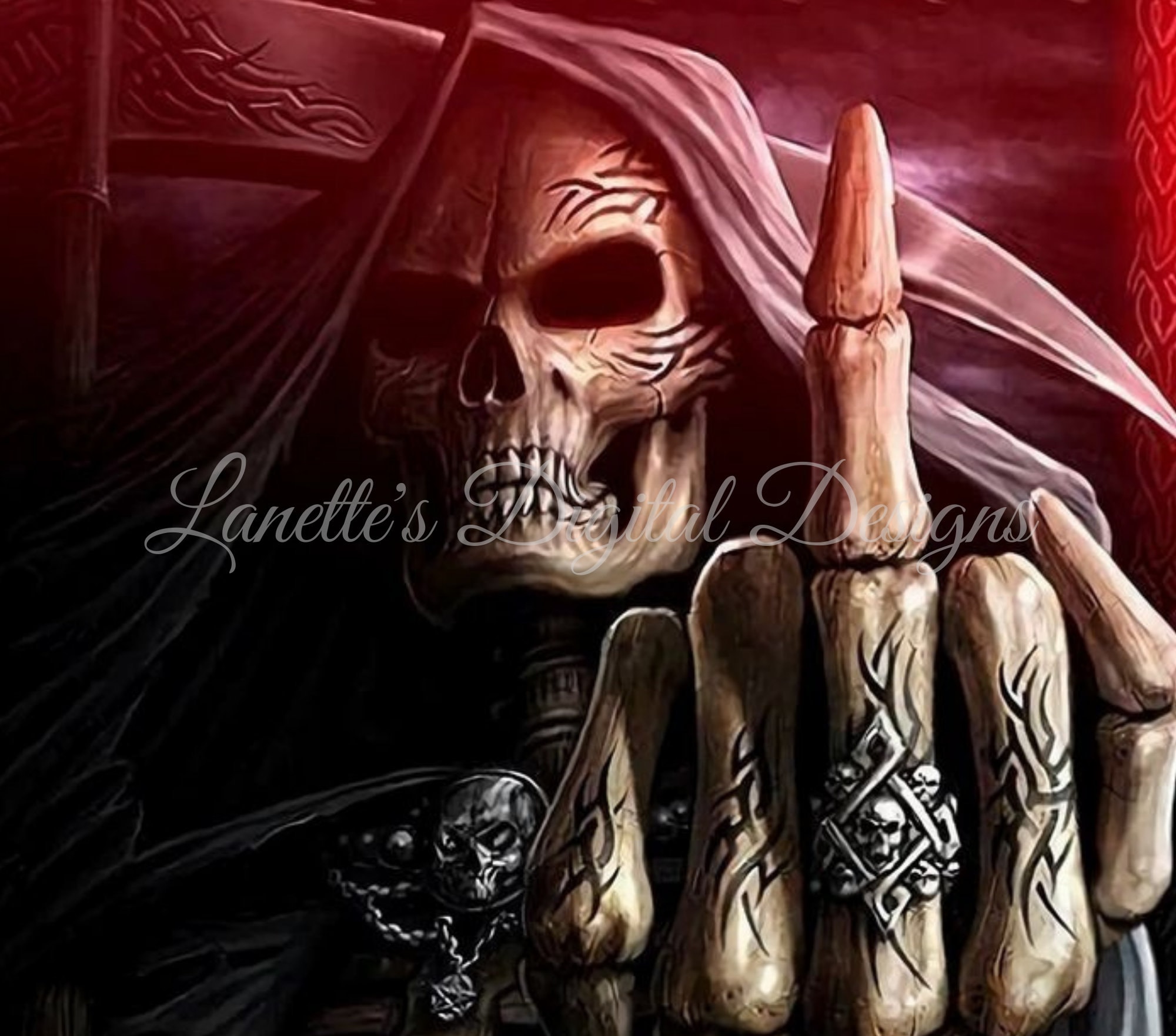 Skeleton Skull Giving the Finger, 20oz Skinny Tumbler Wrap, Instant ...