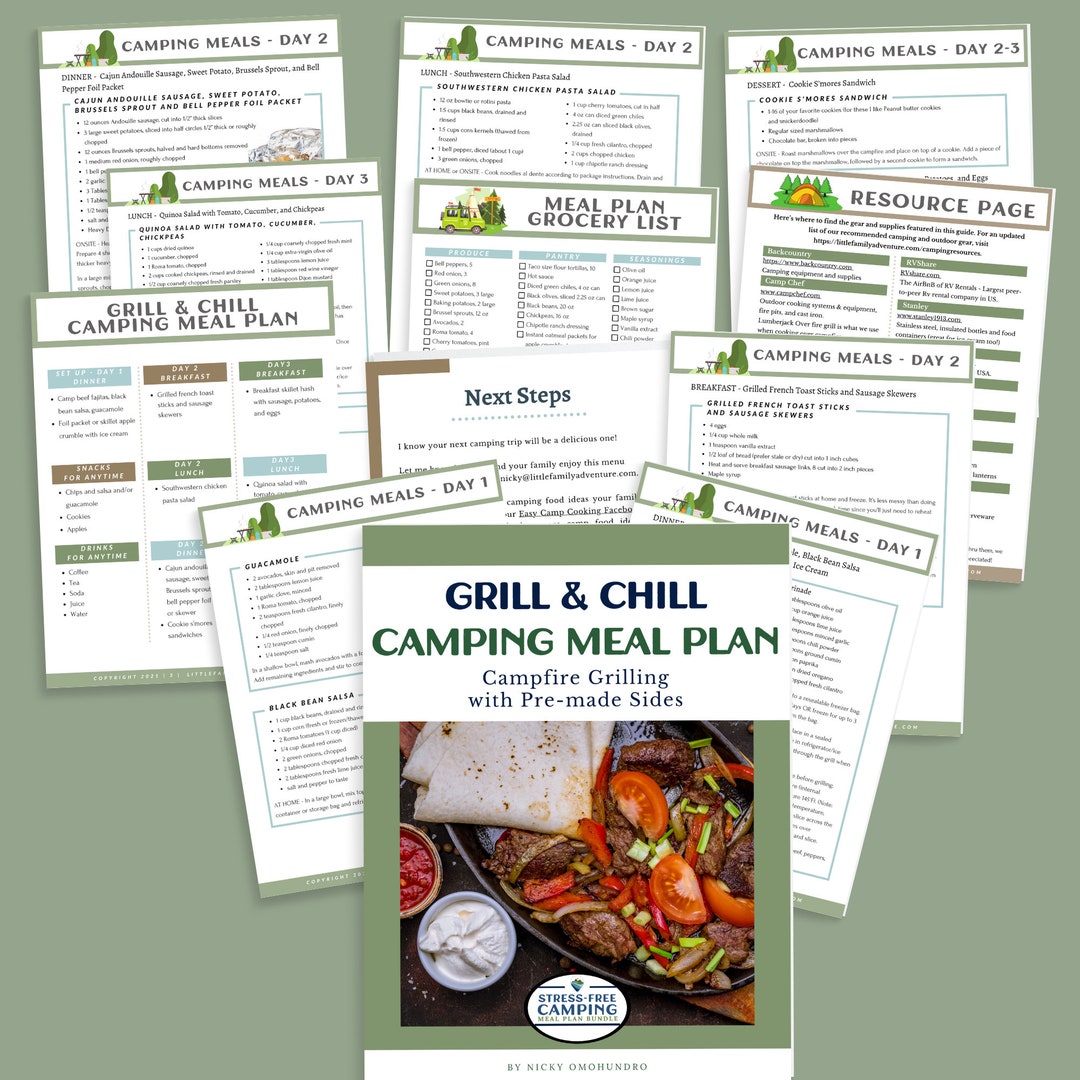 Grill & Chill Weekend Camping Meal Plan | Digital Weekend Camp Menu and ...