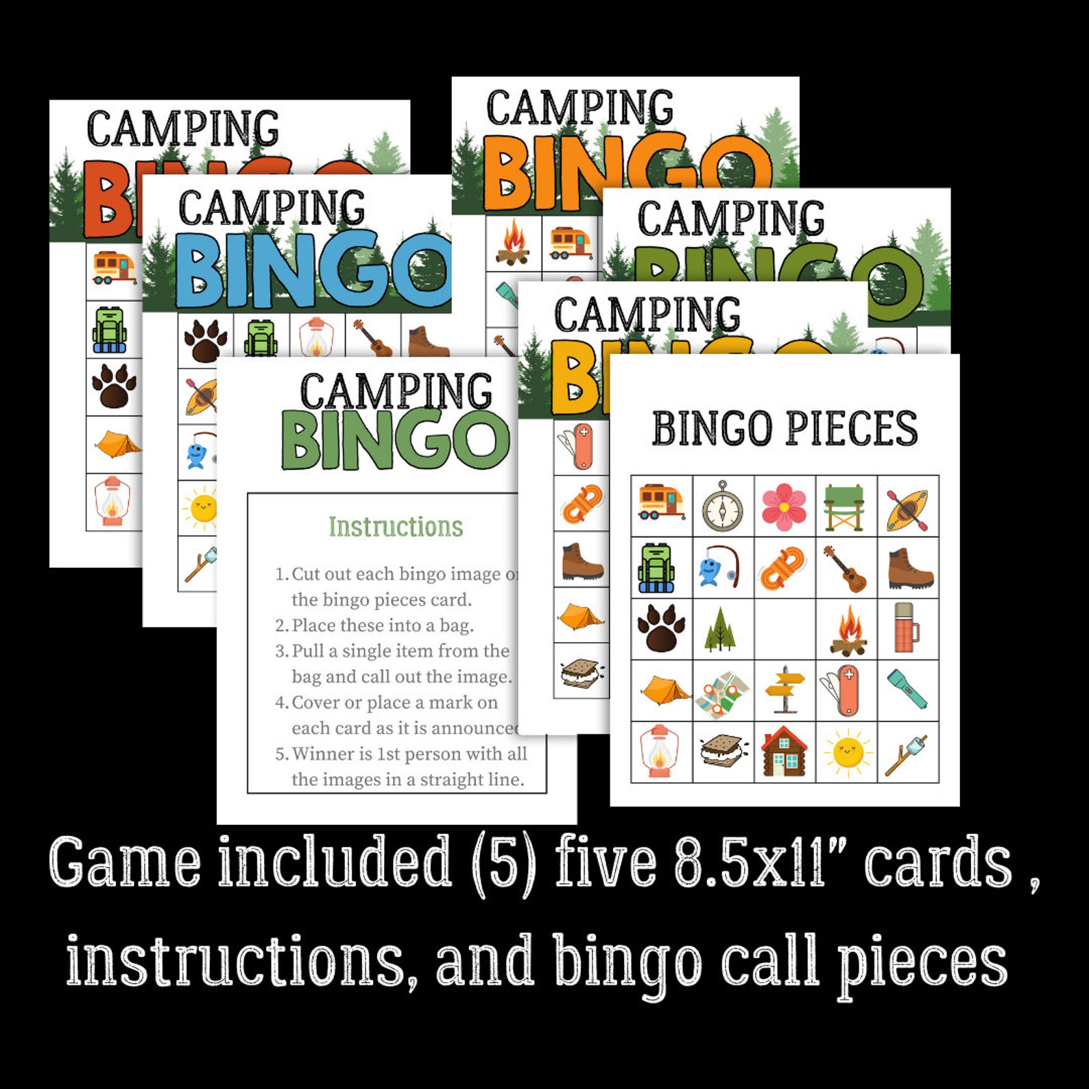 Camping Bingo Game Cards for Kids - Campfire Printable Game - Summer ...