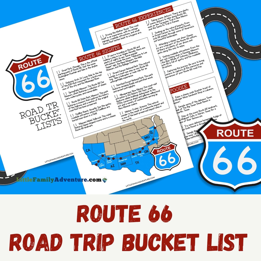 Route 66 Road Trip Bucketlist | Car Ride Activities for Families - Etsy