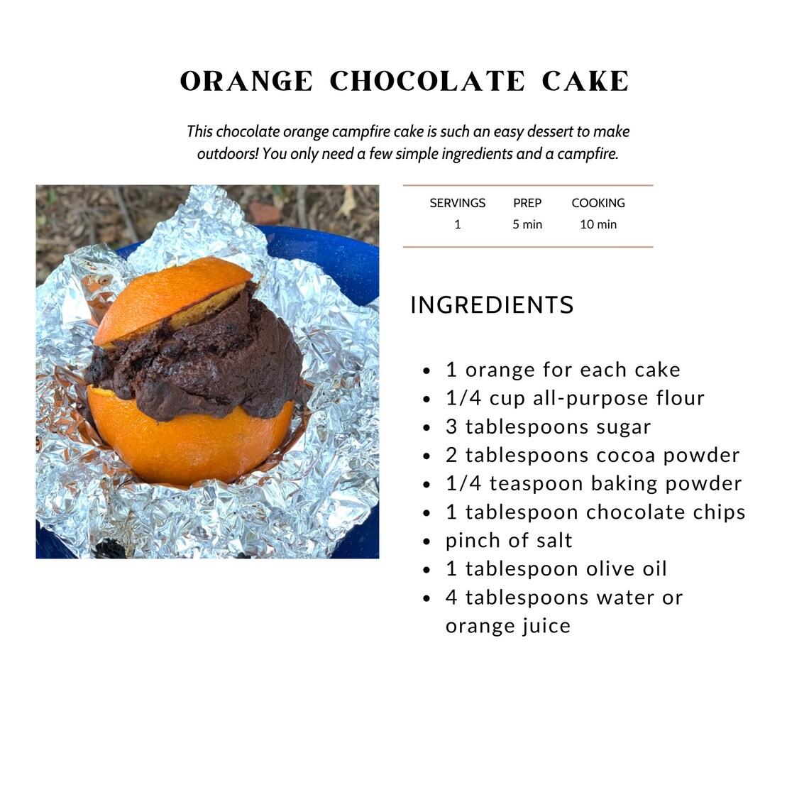 Campfire Orange Chocolate Cake Recipe | Printable Camping Recipe - Etsy