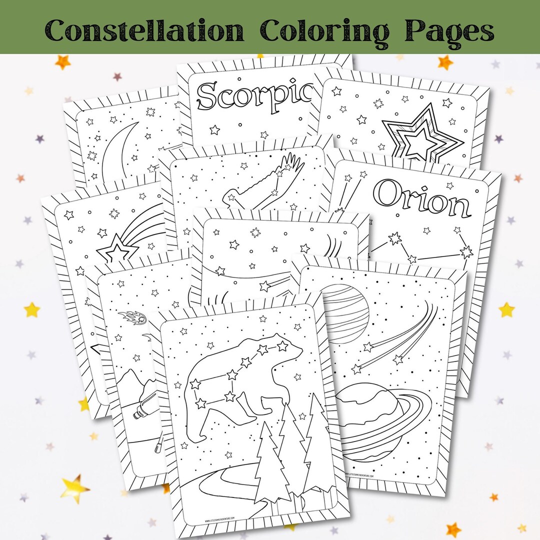 Constellation & Star Coloring Pages Bundle, Set of 10 | Star Color ...