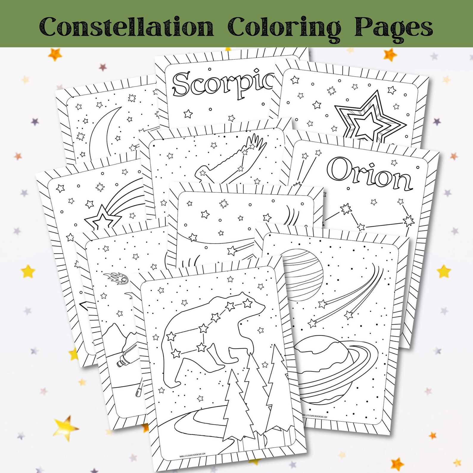Constellation & Star Coloring Pages Bundle, Set of 10 | Star Color ...
