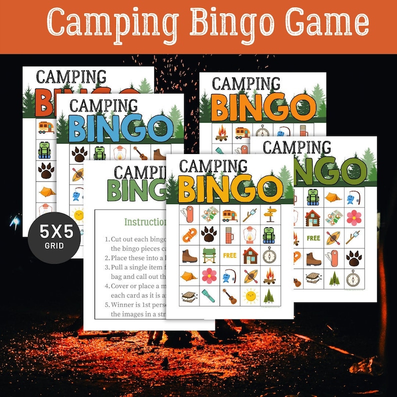 Camping Bingo Game Cards for Kids - Campfire Printable Game - Summer ...