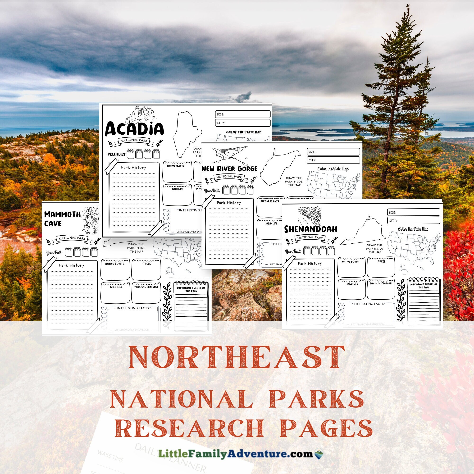 Northeast National Parks Research Pages | Homeschool Science (PDF) - Etsy