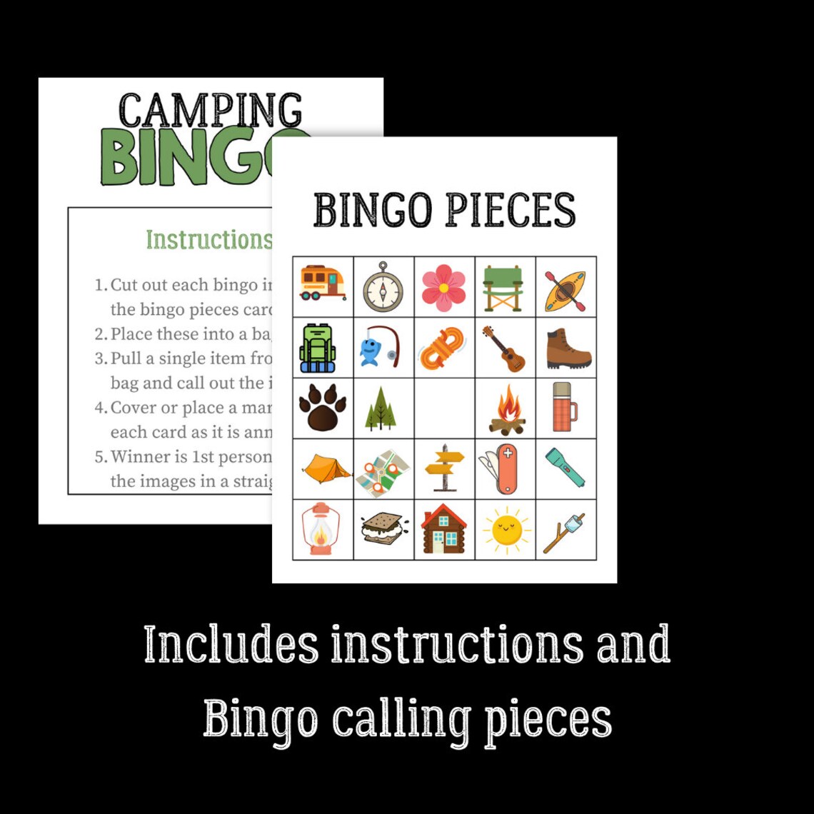 Camping Bingo Game Cards for Kids - Campfire Printable Game - Summer ...