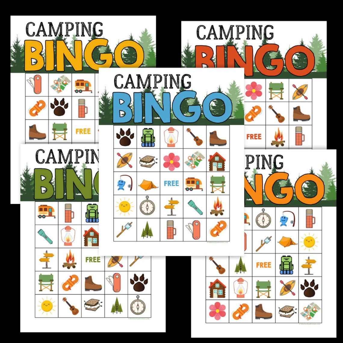 Camping Bingo Game Cards for Kids - Campfire Printable Game - Summer ...