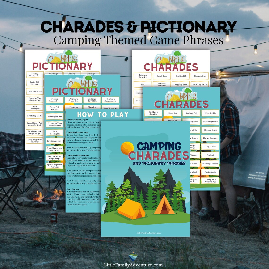 Camping Charades & Pictionary | Digital Download Outdoor Games | - Etsy
