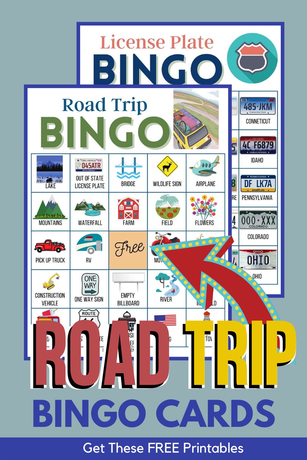 Road Trip & License Plate Bingo Cards BUNDLE | Road Trip Game ...