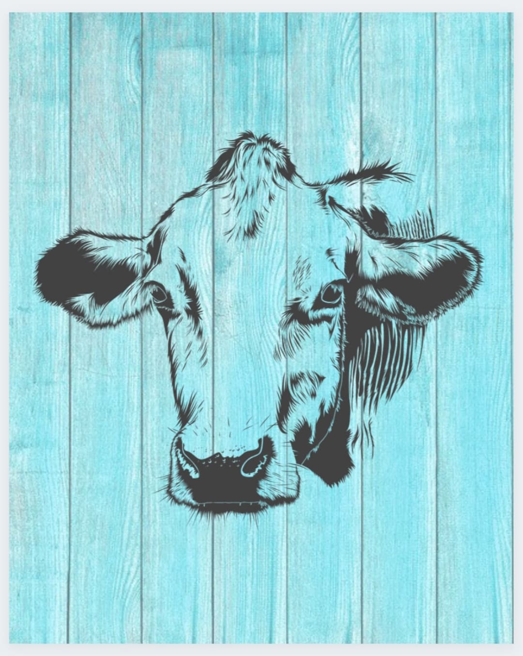 Cow Printable With Teal Wood Background - Etsy