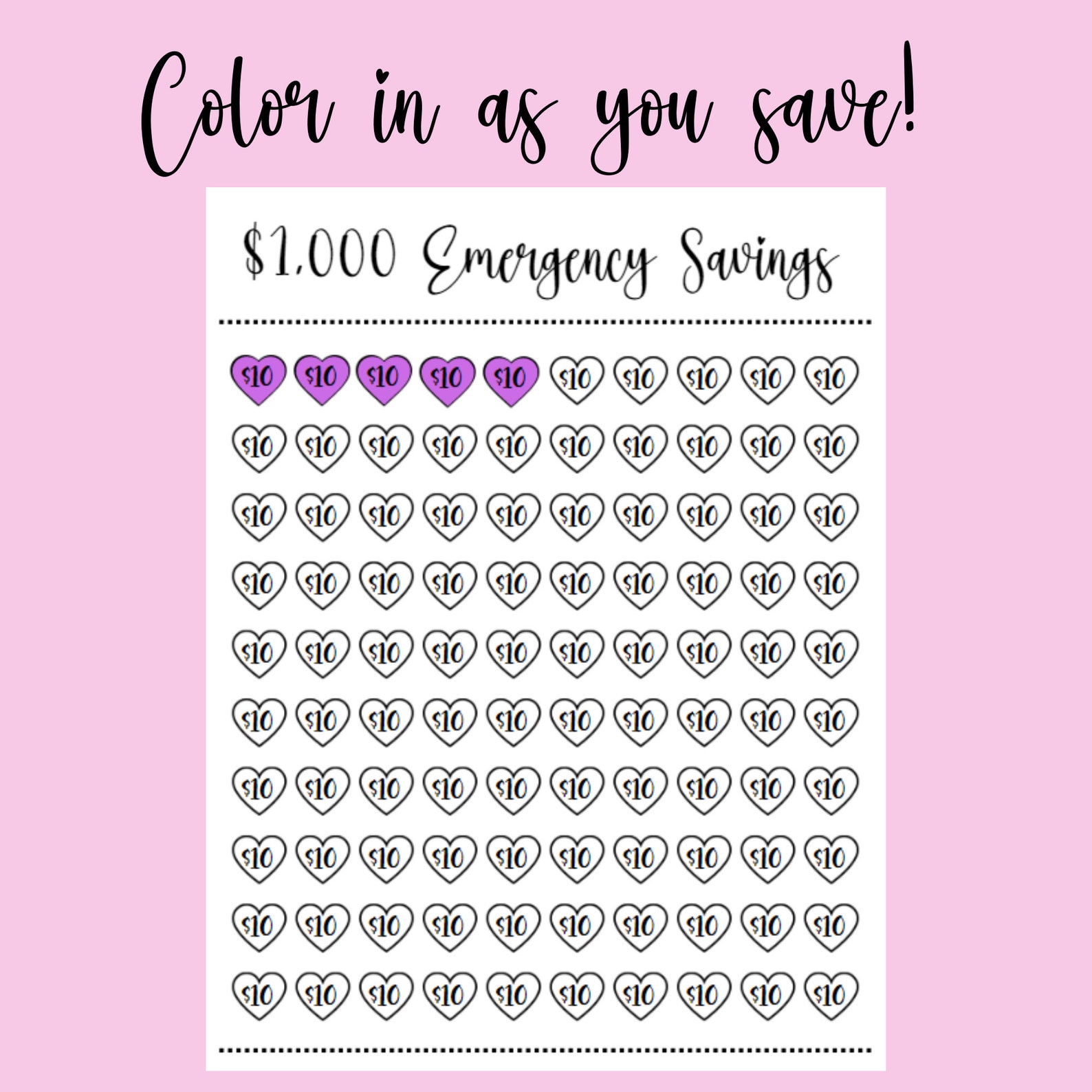 1,000 Emergency Savings Tracker Printable | Emergency Fund Tracker ...