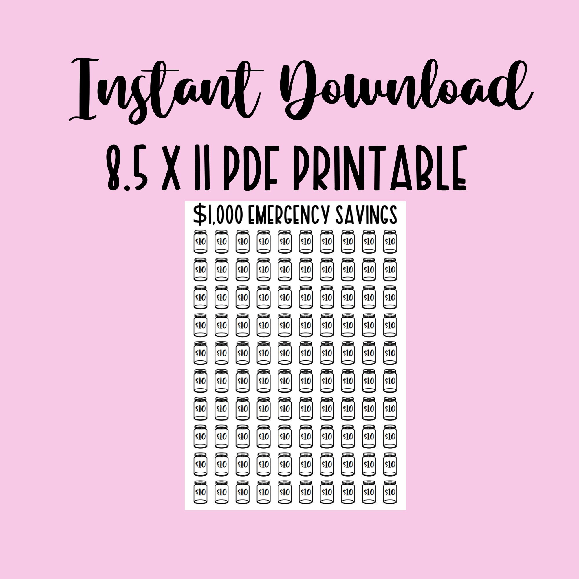 1,000 Emergency Savings Tracker Printable | Emergency Fund Tracker ...