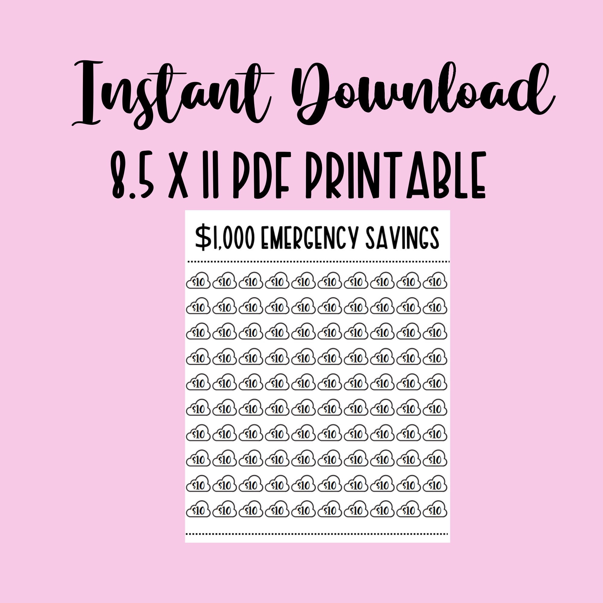 1,000 Emergency Savings Tracker Printable | Emergency Fund Tracker ...