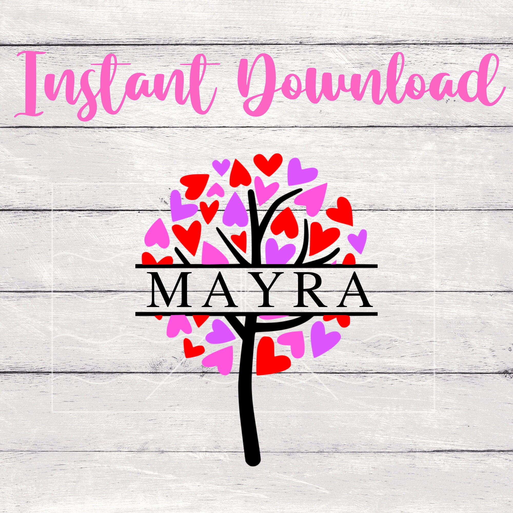 Valentine Tree Split Monogram SVG Bundle | Heart Tree Bundle Digital ...