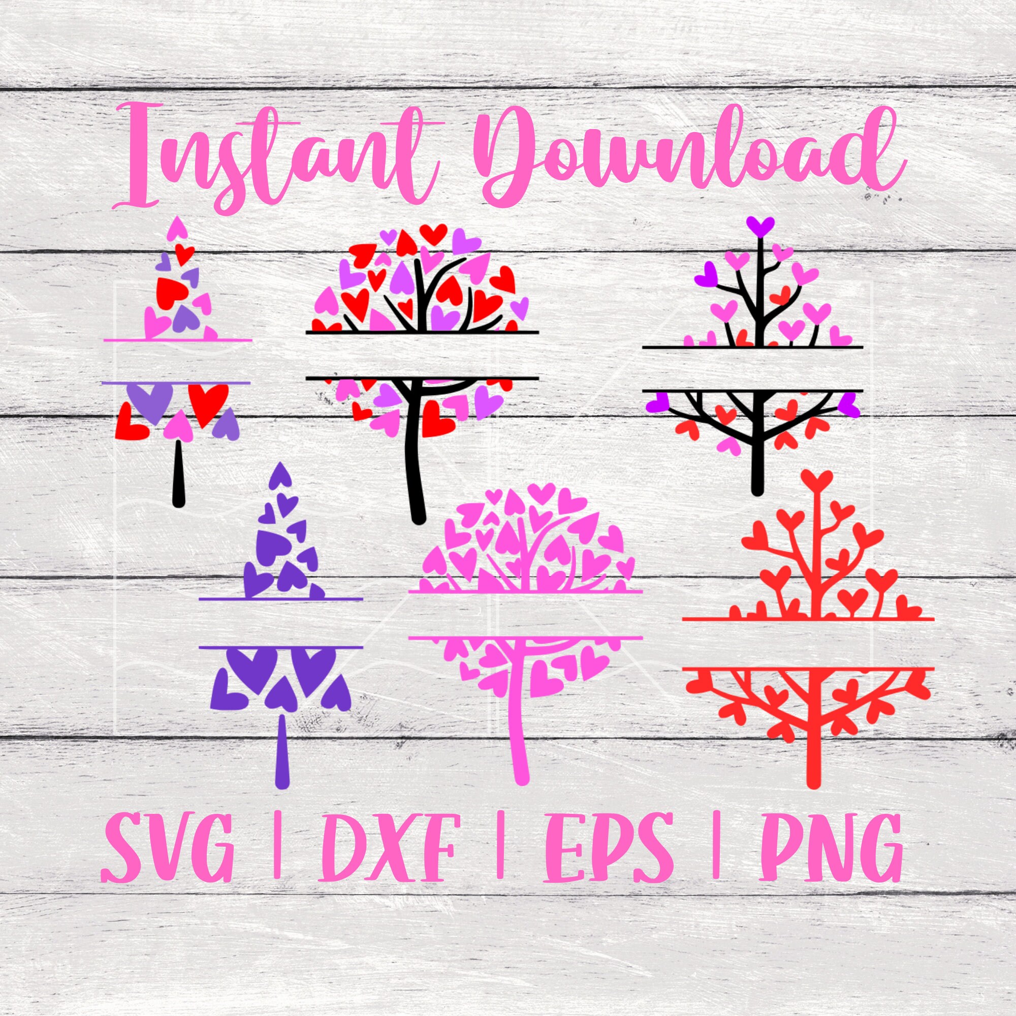 Valentine Tree Split Monogram SVG Bundle | Heart Tree Bundle Digital ...