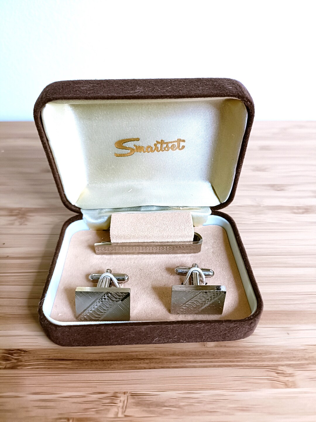 Retro Vintage Smartset Silver Tie Pin & Cufflinks Boxed Set - Etsy