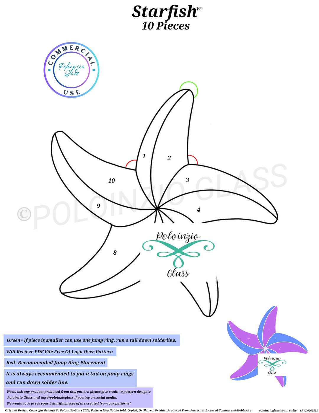 Starfish Stained Glass Pattern Commercial or Hobby Use Digital PDF PNG ...
