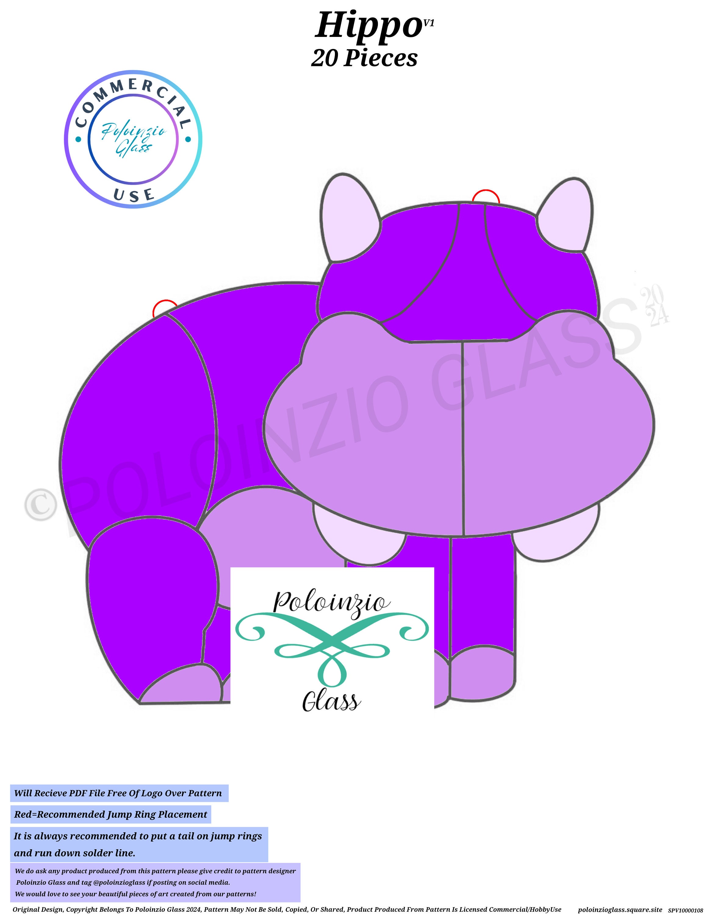 Hippo Stained Glass Pattern Commercial or Hobby Use Digital PDF PNG ...