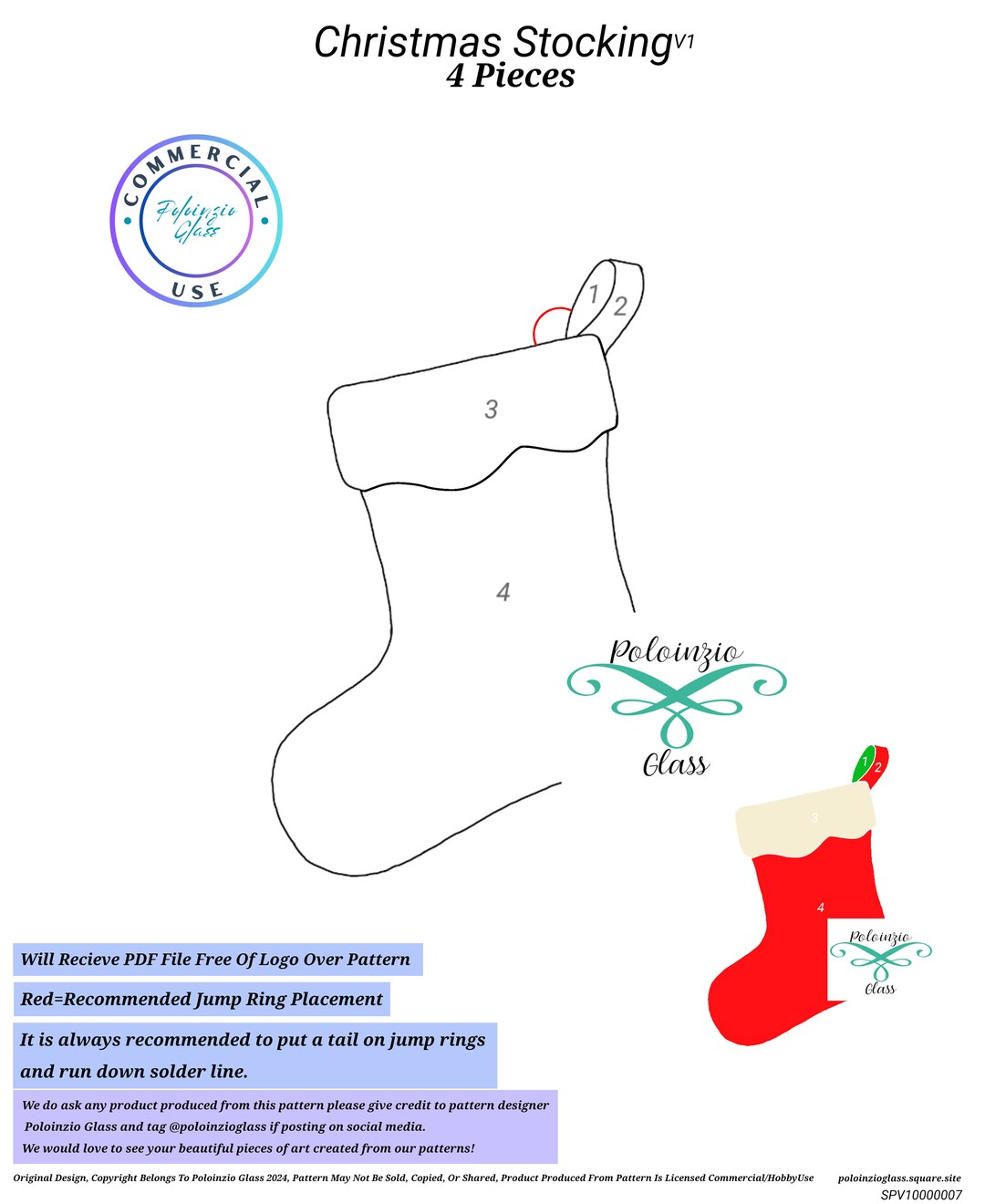 Stocking Stained Glass Christmas Pattern Commercial or Hobby Use ...