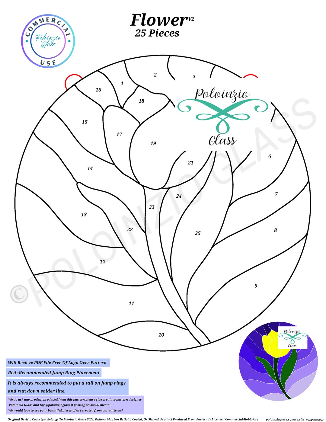 Flower Suncatcher Stained Glass Pattern Commercial or Hobby Use Digital ...